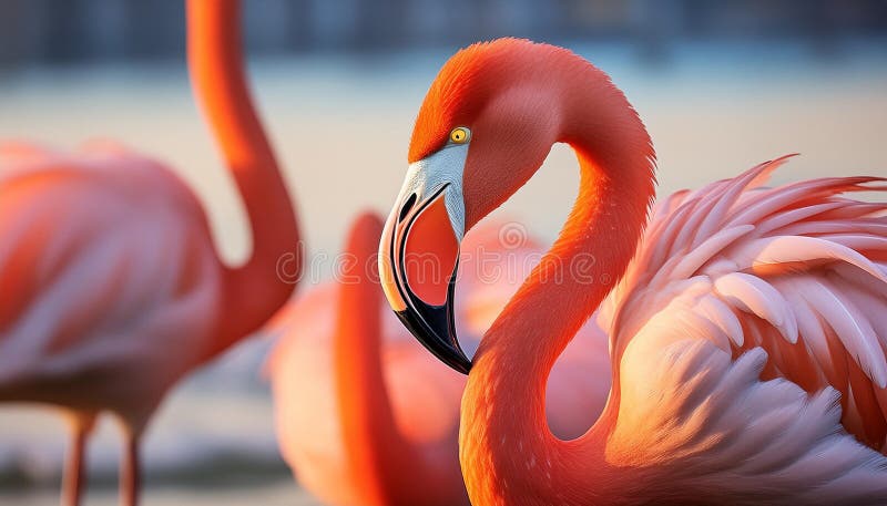 Pink Flamingo (coast Landscape, Birds) Stock Illustration ...