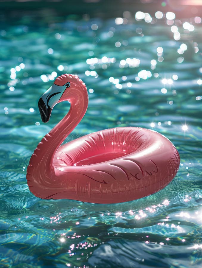 Pink Flamingo Float in a Sparkling Pool Under Sunlight. Stock Photo ...