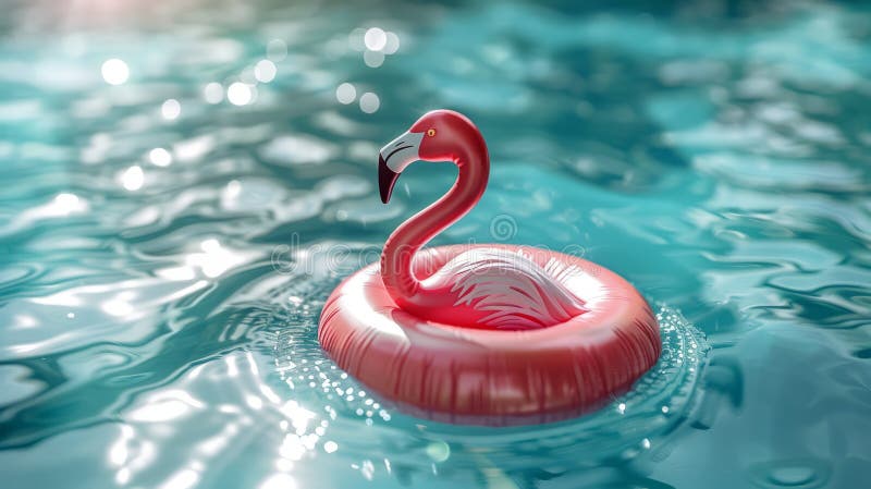 Pink Flamingo Float in a Swimming Pool, Reflecting Water Surface. Stock ...