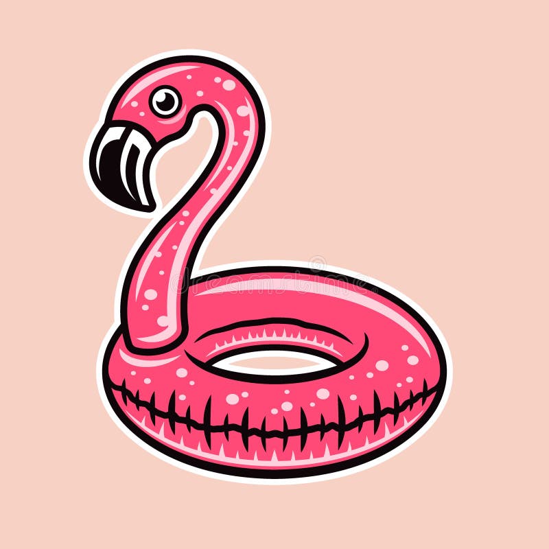 Pink Flamingo Float Vector Illustration in Colored Style on Light ...