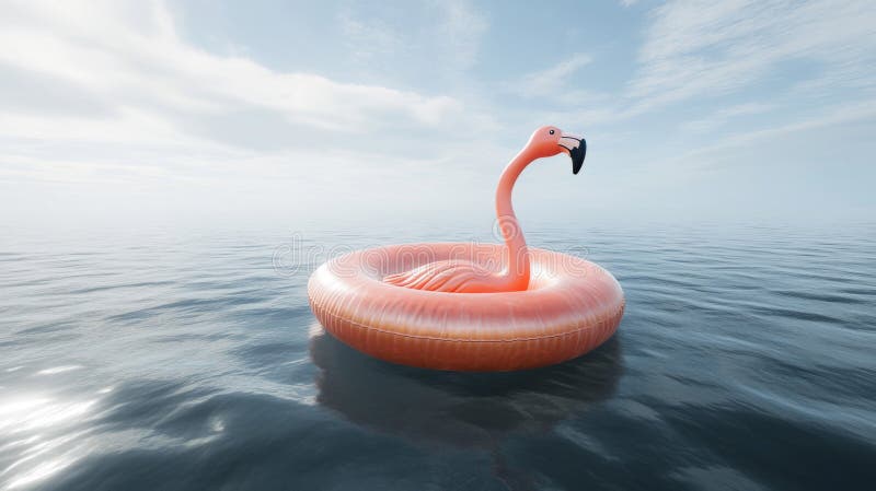 Pink Flamingo Inflatable Float in Calm Ocean Stock Illustration - Illustration of summer, nature ...