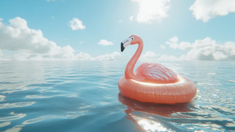 Pink Flamingo Inflatable Float on a Sunny Ocean Stock Illustration ...