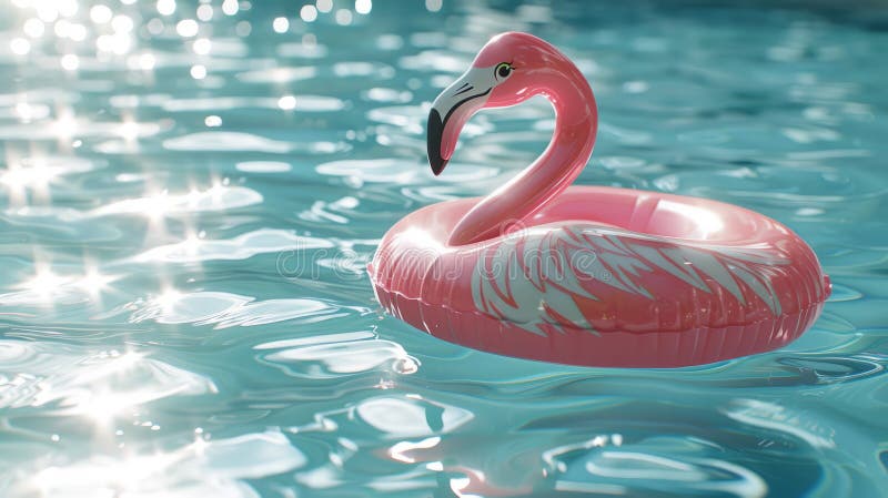 Pink Flamingo Inflatable Float on Water with Sparkling Reflections ...