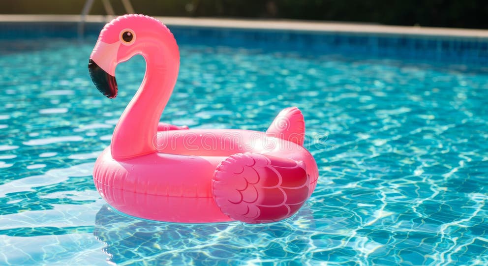 Pink Flamingo Inflatable Pool Float in a Blue Pool Stock Illustration ...