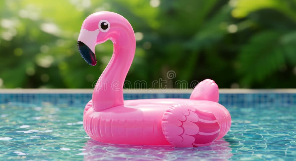 Pink Flamingo Inflatable Pool Float in a Blue Pool Stock Illustration ...