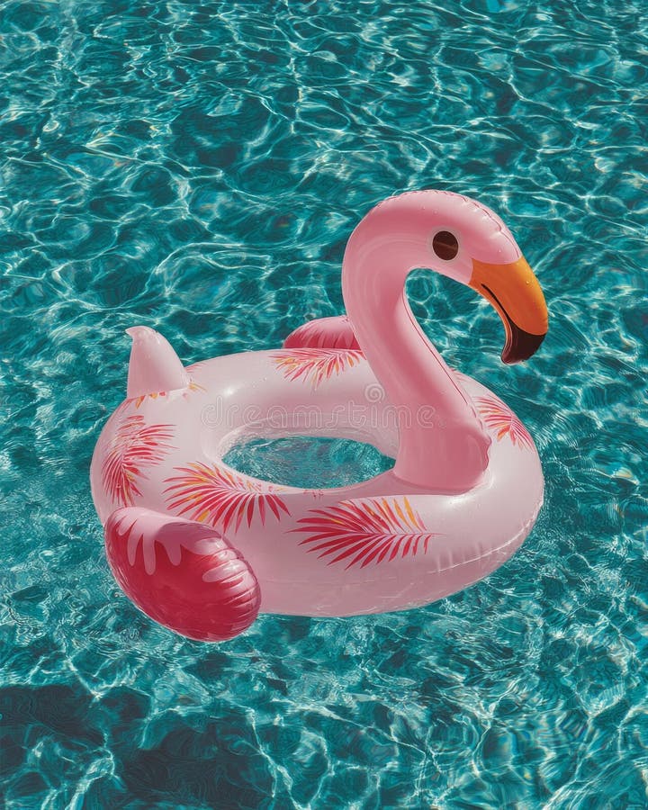 Pink Flamingo Inflatable Pool Float in Teal Water Stock Illustration ...