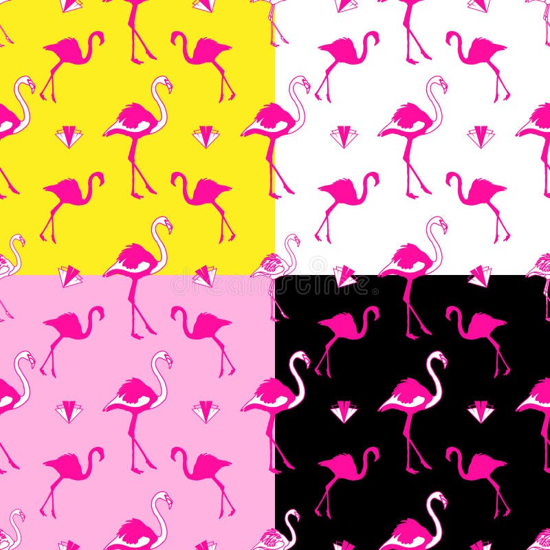 Pink Flamingo Pattern Design on Yellow, White, Pink and Black ...