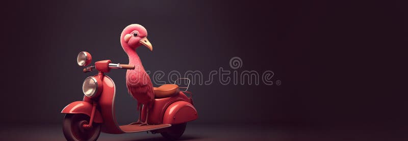 Pink Flamingo with Scooter, Fast Delivery Concept, Panoramic Layout ...