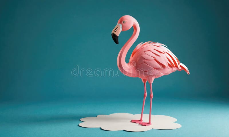 A Pink Flamingo Stands on a White Cloud Against a Teal Background Stock ...