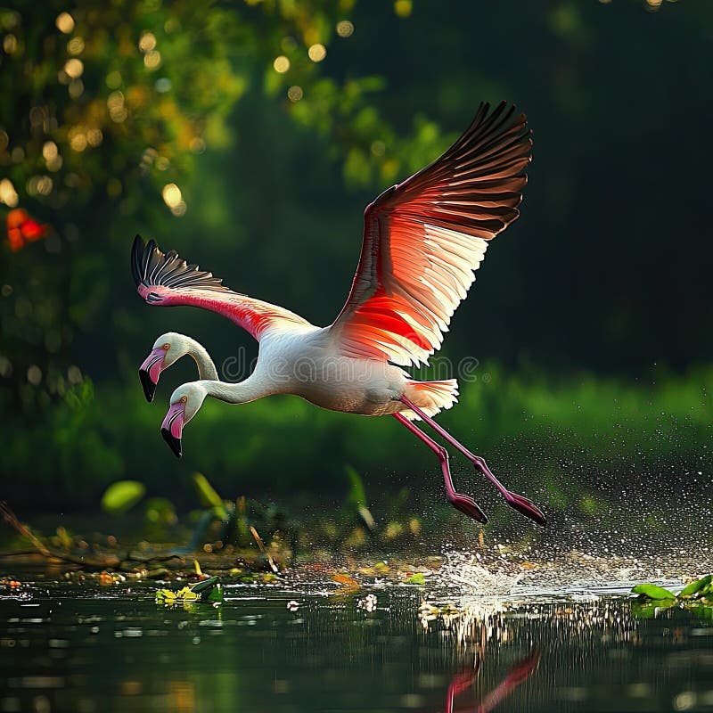 Pink Flamingo Taking Flight Stock Illustration - Illustration of animal ...