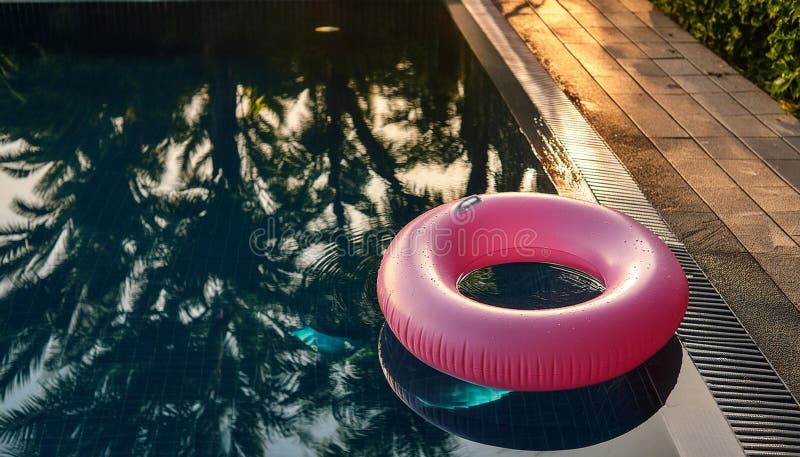 Pink Float Floating in the Pool with Blue Water. Stock Illustration ...