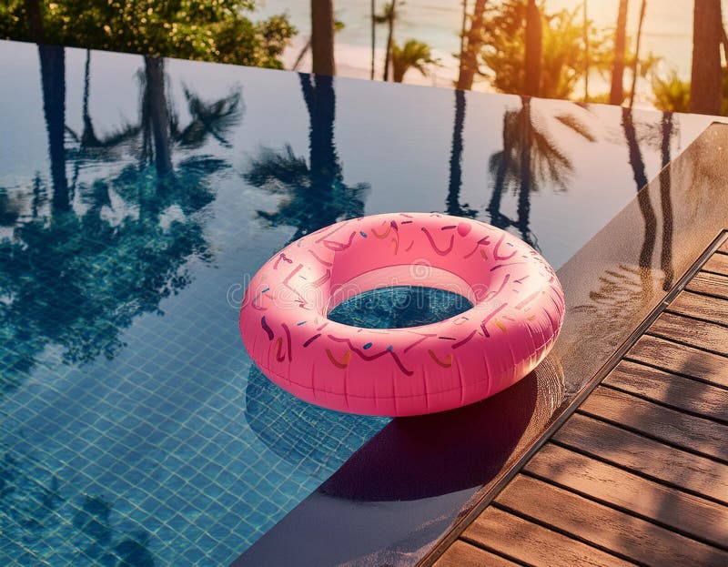 Pink Float Floating in the Pool with Blue Water. Stock Illustration ...