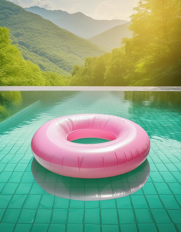 Pink Float Floating in the Pool with Blue Water. Stock Illustration ...
