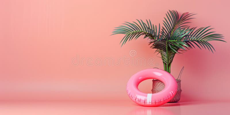 A Pink Float is on a Table Next To a Palm Tree Stock Photo - Image of ...