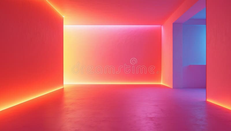 Pink Floor Red Wall Illuminated Orange Light Empty Room Stock Photos ...