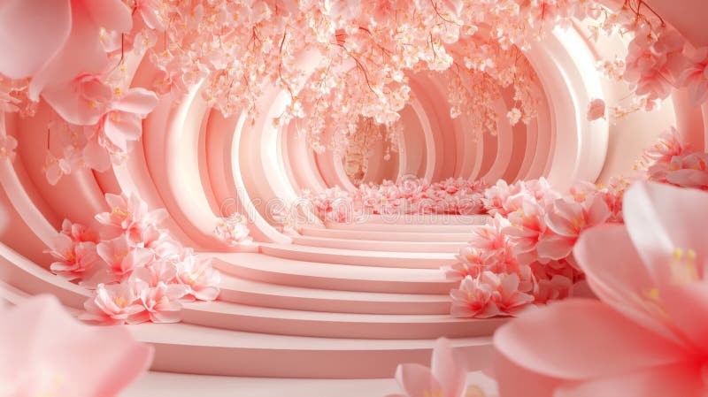 Pink Floral Archway Steps Pathway Design Stock Illustration ...