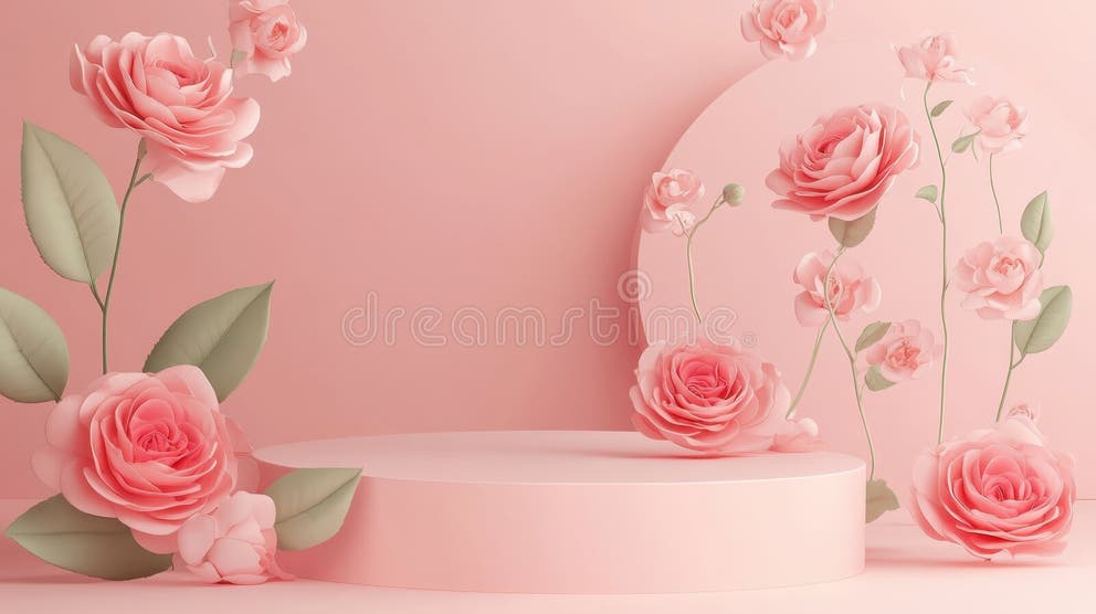 Pink Floral Arrangement on a Minimalistic Display Platform with Soft ...