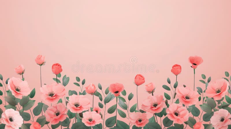 Pink Floral Border on Light Background Stock Illustration ...