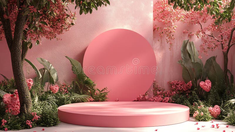 Pink Floral Display: Product Showcase Stock Photo - Image of light ...