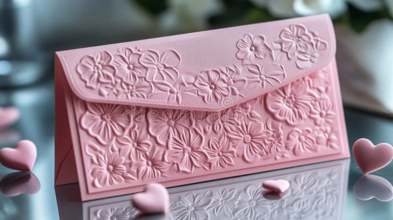 Pink Floral Embossed Envelope with Hearts Stock Illustration ...