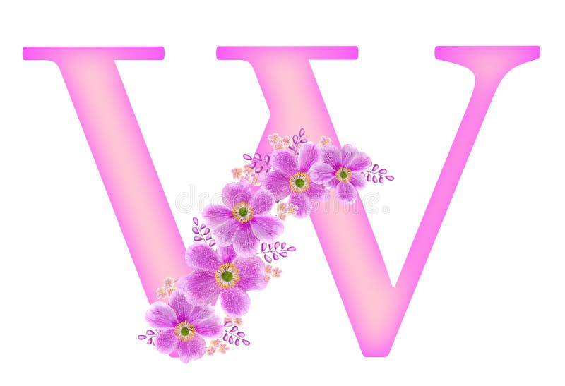 Pink Floral Font W stock illustration. Illustration of alphabet - 348796264