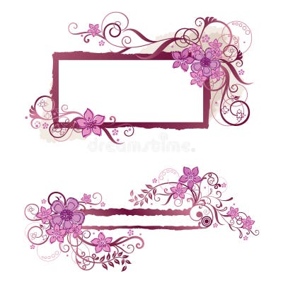 Pink Floral Frame and Banner Design Stock Vector - Illustration of ...