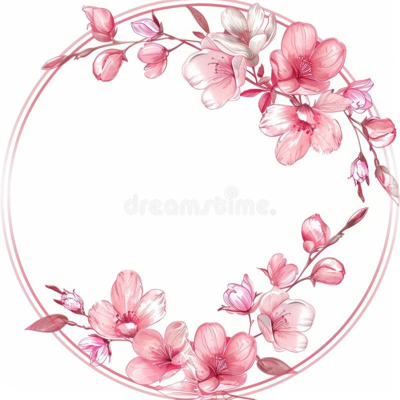 Pink Floral Icon Frame Circular Border Design Generative AI Stock ...