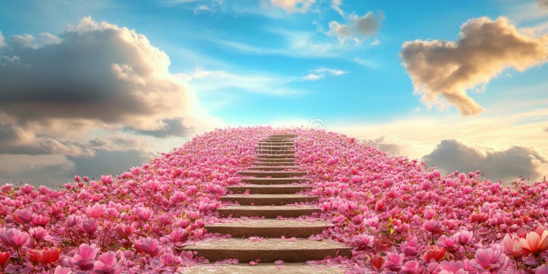 Pink Floral Pathway To Paradise Stock Illustration - Illustration of ...
