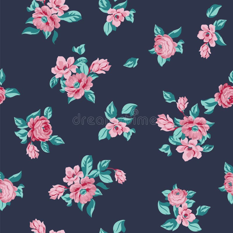 Pink Floral Seamless Pattern In Dark Background Stock Vector Illustration Of Flowers Orange