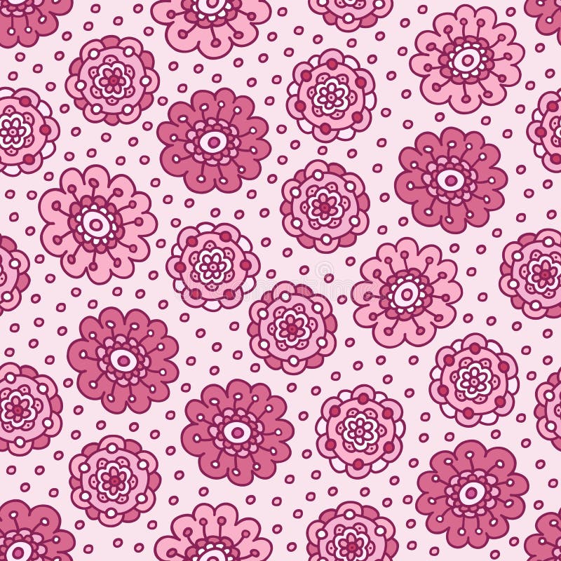 Seamless Doodle Floral Pattern On Pink Stock Vector - Illustration of ...
