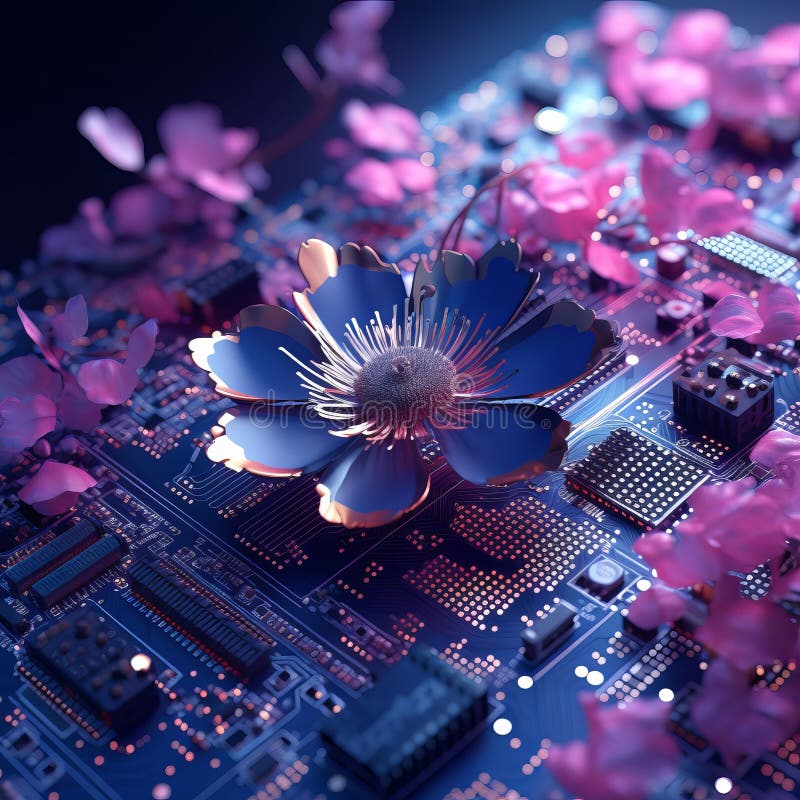 Pink Flower on a Circuit Board Stock Illustration - Illustration of ...