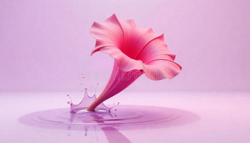 Pink Flower Falling into Water with Ripple Effect Background Stock ...