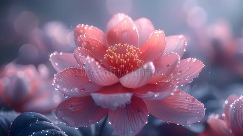 Pink Flower with Dew Drops Illustration Stock Illustration ...