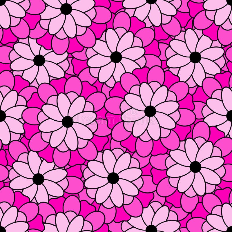 Pink Flower Drawing Illustration Vector Seamless Pattern. Stock Vector ...