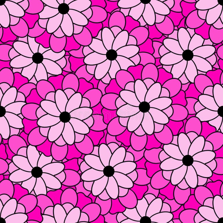 Pink Flower Drawing Illustration Vector Seamless Pattern. Stock Vector ...