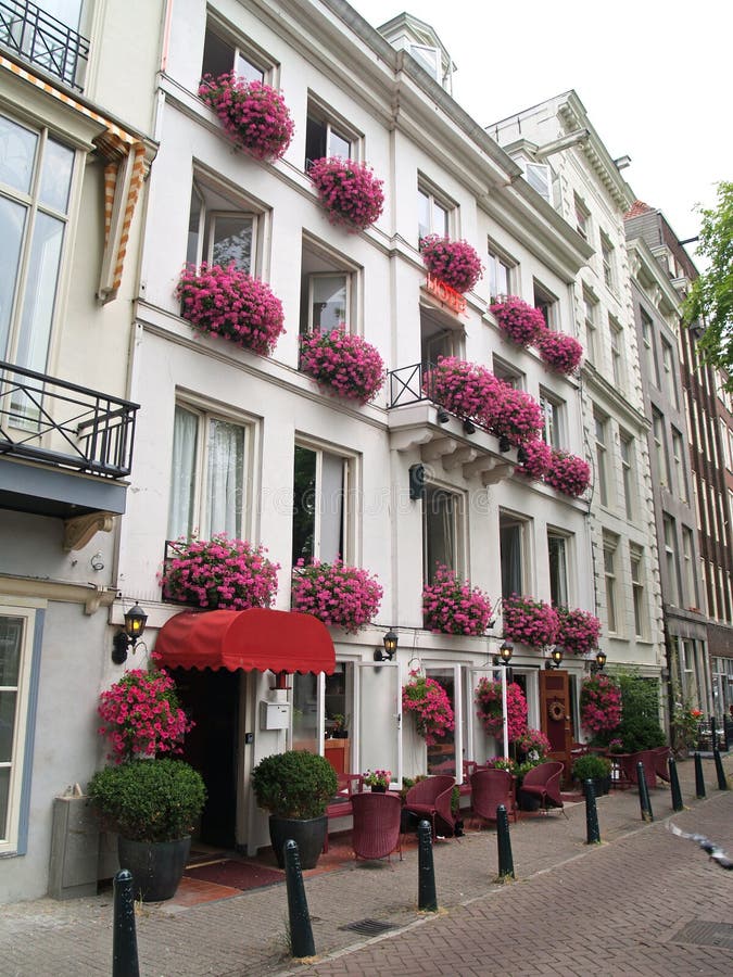 Pink flower facade Hotel stock image. Image of bold, medieval - 1282345