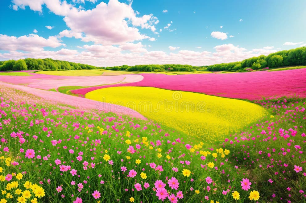 A Pink Flower in the Fields. Stock Illustration - Illustration of ...