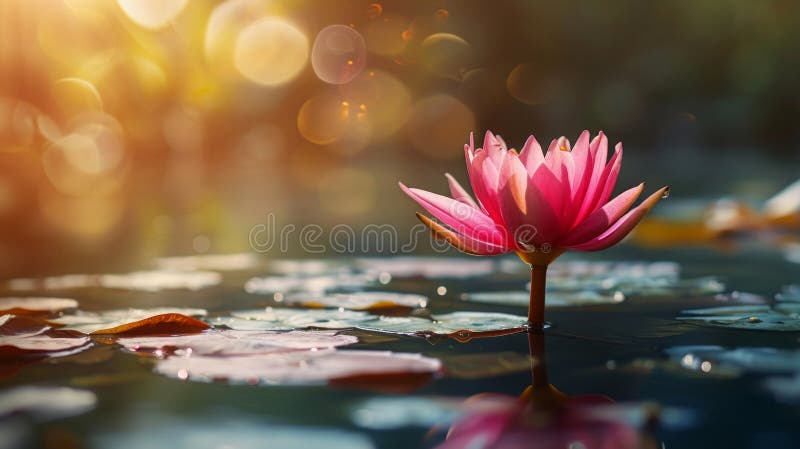 Pink Flower Floating on a Water Surface Stock Photo - Image of solitary ...
