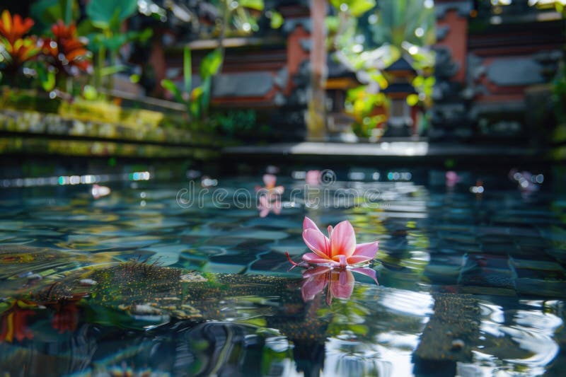 Pink Flower Floats Surface Calm Pool Water Stock Photos - Free ...