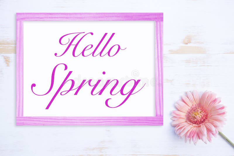 Pink Flower and Frame with Words Hello Spring Stock Photo - Image of ...