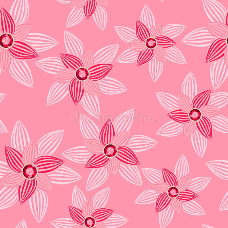 Pink Flower with Gemstone Seamless Pattern Stock Vector - Illustration ...