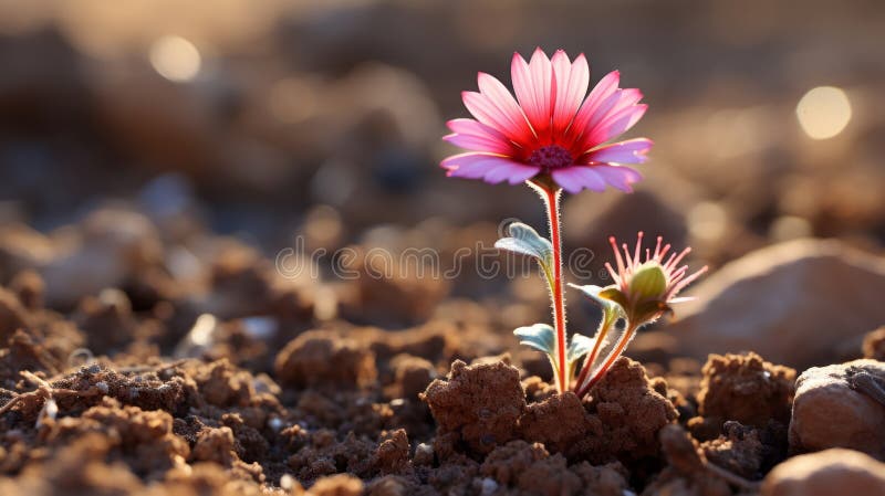 A Pink Flower is Growing Out of the Ground Stock Illustration ...