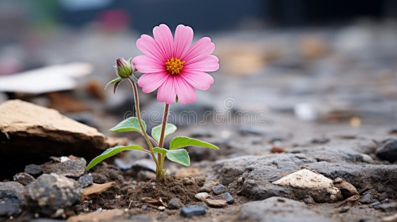 A Pink Flower is Growing Out of the Ground Stock Photo - Image of macro ...
