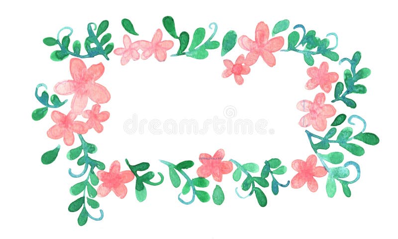 Pink Flower and Ivy Leaf Rectangle Frame. Stock Illustration ...