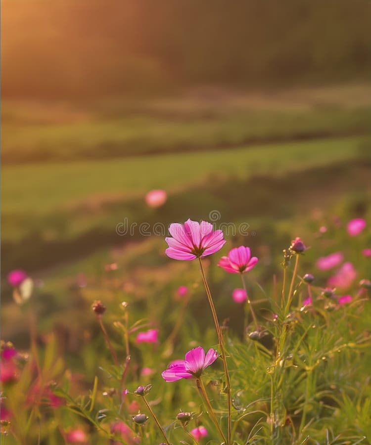 Pink Flower at Magical Sunset. Scenic Image of Idyllic Stock Image ...