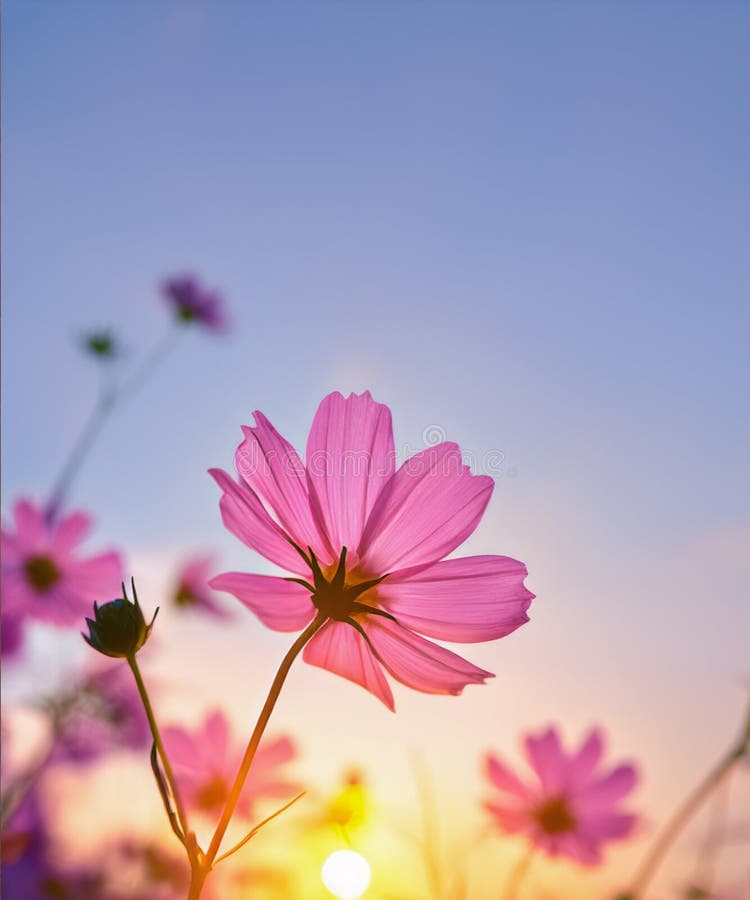 Pink Flower at Magical Sunset. Scenic Image of Idyllic Stock Photo ...