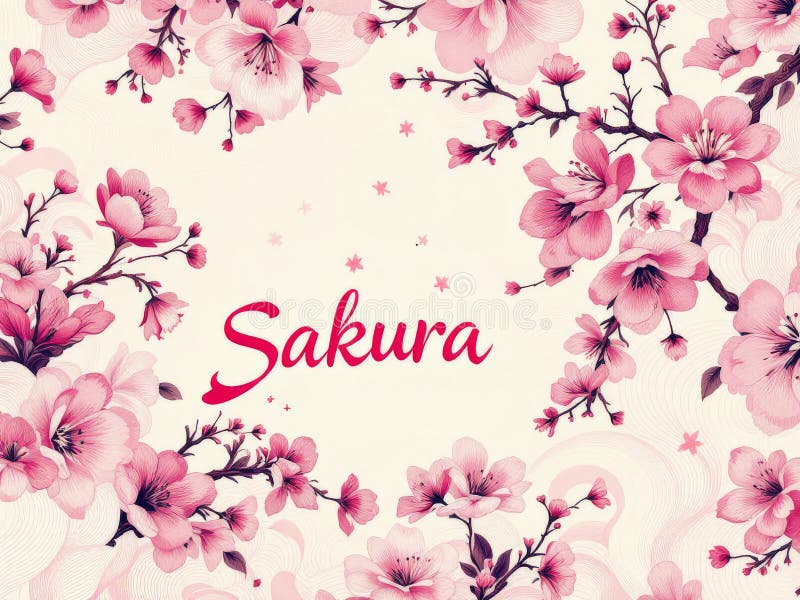 Pink Flower with the Name Sakura Written in Red Stock Image - Image of ...