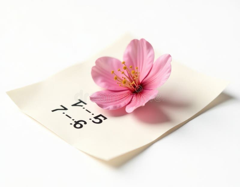 Pink Flower on a Note with Numbers Stock Illustration - Illustration of ...