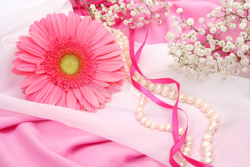 Pink flower and pearls stock image. Image of pink, beauty - 13115581