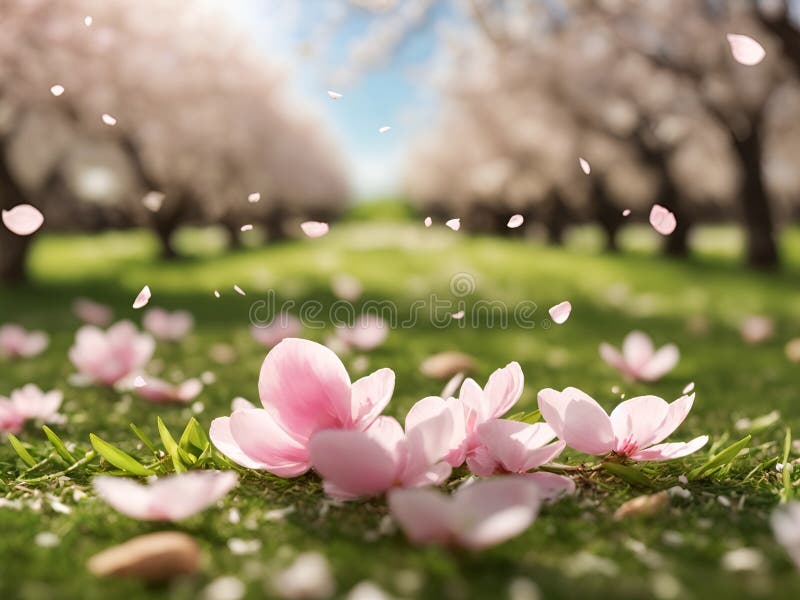 Pink Flower Petals Falling from Blooming Almond Trees in Springtime ...